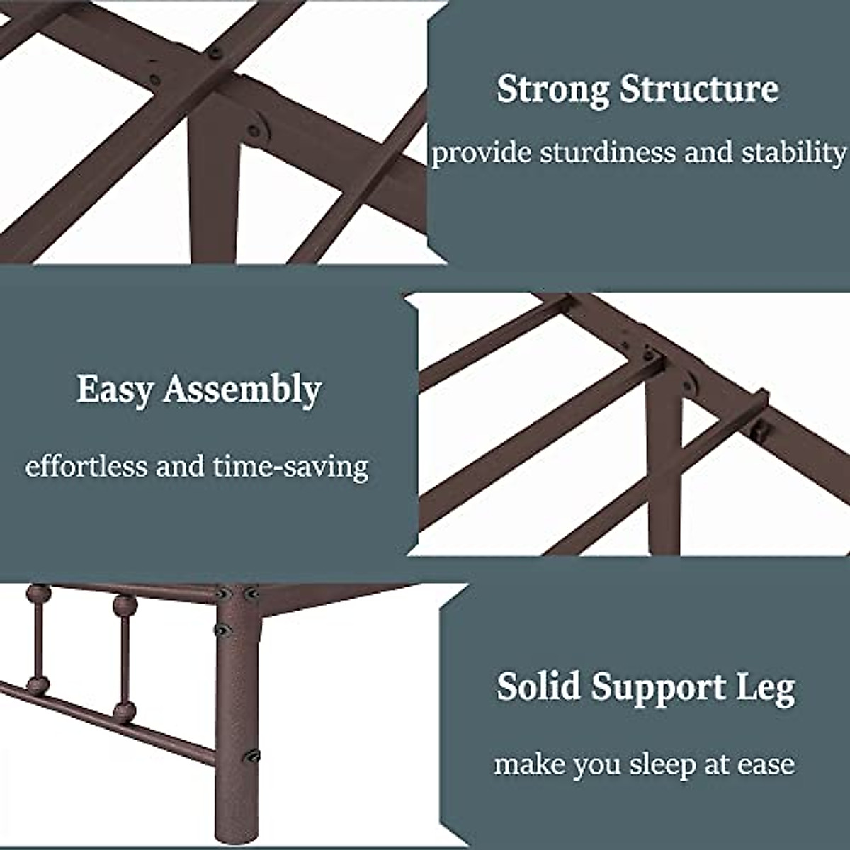 Yalemoll California-King-Bed-Frame and-Headboard - 15 Inch High Metal Platform,No Box Spring Needed,Easy Assembly(Brown)