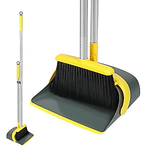 Dirty Fox Broom and Dustpan Set with 54 Inch Long Handle - Perfect Dust Pan and Brush Combo for Home Efficient Cleaning (Yellow and Grey)