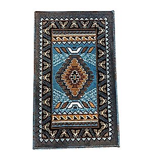 Southwest Native American Doorway Mat Area Rug Blue & Brown Design D143 (2 feet X 3 feet 4 inches)