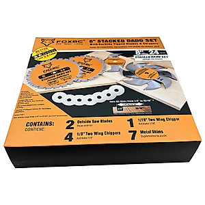 FOXBC 8" Carbide Stacking Dado Blade Set for SawStop, Jet, Dewalt, Bosch Saw - 14 Pieces