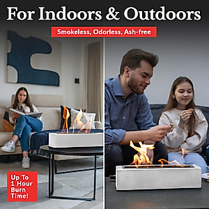 Houswise Tabletop Fire Pit - Concrete Outdoor & Indoor Fire Pit Tabletop, Smores Maker Kit, Table Top Firepit, Small Portable Mini Indoor Fireplace