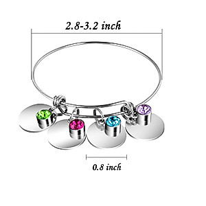 Fanery Sue Personalized Custom Name Expandable Wire Bangle Charm Bracelet with Birthstone for Mother