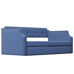 FLOYINM Upholstered Daybed with Trundle, Wood Slat Support,Upholstered Frame Sofa Bed, Twin