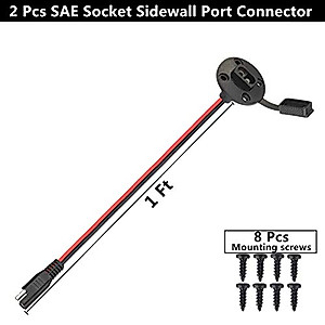 SAE Power Socket Sidewall Port Connector Extension 16AWG Cable, 2 Pin SAE To SAE Weatherproof Quick Connect Plug for Solar Generator Battery Charger, Pack of 2