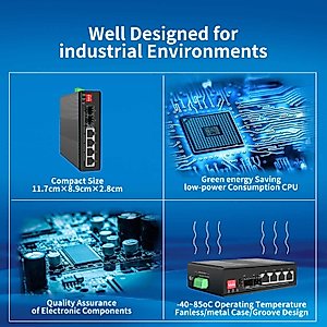 4-Port Hardened Industrial Gigabit 2+ Managed DIN-Rail Switch, 4x10/100/1000 Base-TX +2x1000Base-FX SFP 6X, Network Ethernet Gigabit Not with PoE+ Switch