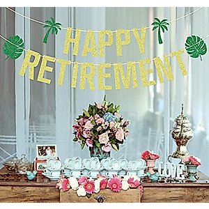 Happy Retirement Banner Gold Glitter - Retirement Party Decorations Palm leaves Decor, Farewell Party Cake Decor, Tropical Retirement Decor, Happy Retirement Party Decorations