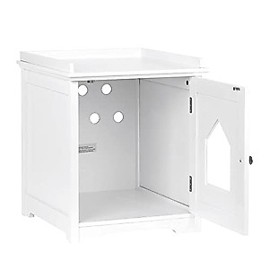 PAWLAND Cat Litter Box Enclosure, Cat House Side Table,Night Stand Pet House, Indoor Cat House, White