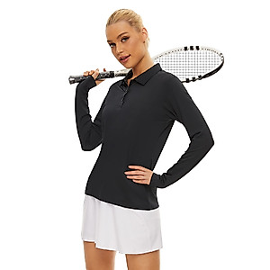 Women's Golf Shirt Long Sleeve Polo Shirt UPF50+ Sun Protection Moisture Wicking Quick Dry Golf Polo Shirt（Black,S