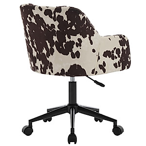 BESTANO Cow Print Velvet Desk Chair Office Chair with Mid Back Support Armrest, Adjustable-Height 360° Swivel Chair with Wheels Rolling Task Chair Home Office Modern Vanity Chair, Cow Print