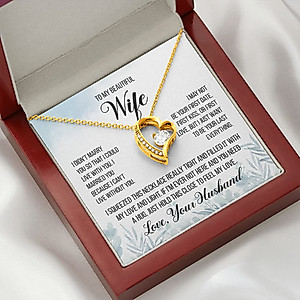 To My Beautiful Wife Necklace From Husband Hotwife Jewelry For Women Birthday Gifts For Wife Birthday Necklaces For Women Forever Love Necklace (18k Yellow Gold Finish (Luxury Box))