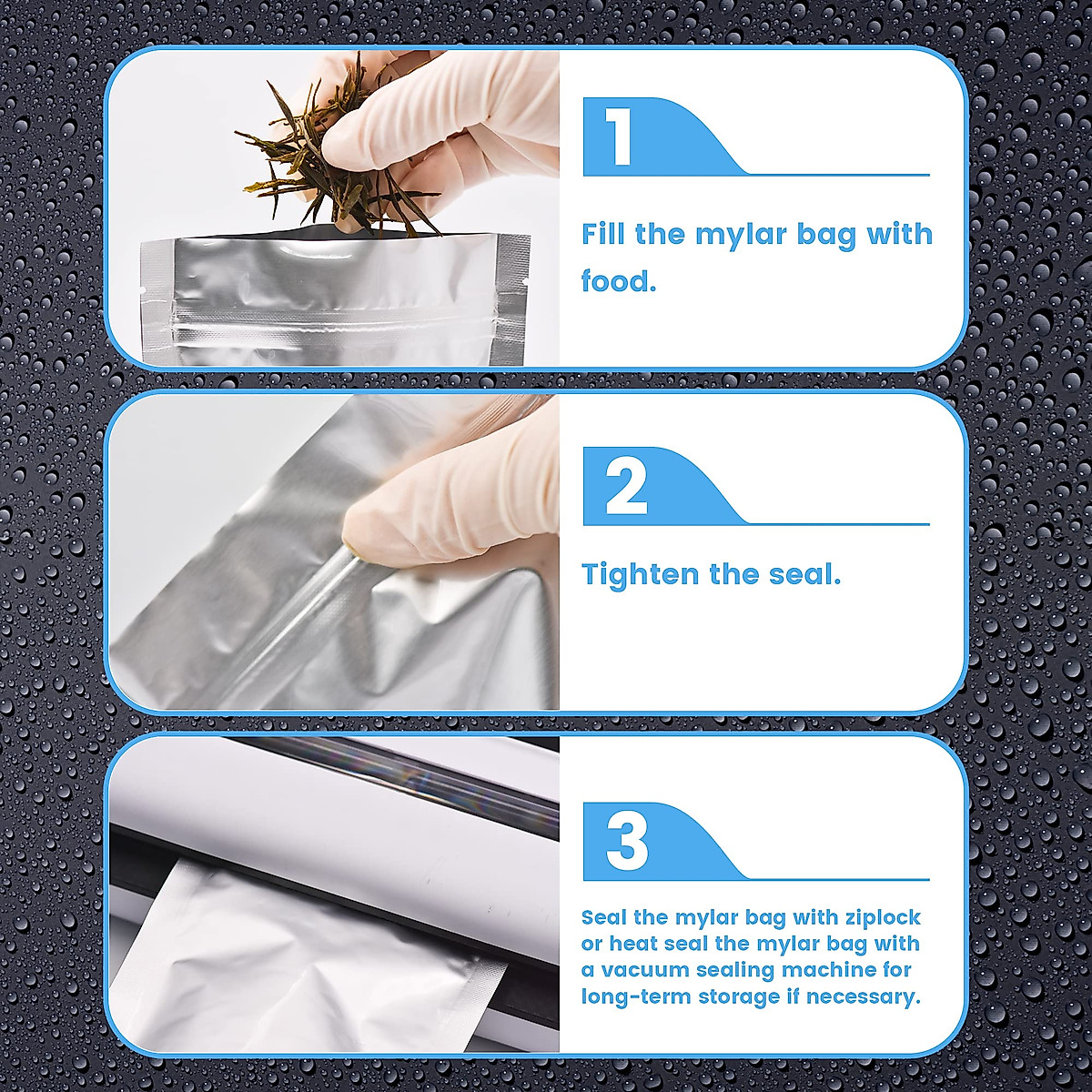 Wisesorb 1 Quart 90 Packs Mylar Bags For Food Storage, 7"x 10" Mylar Bags With Window, Freeze Dried Candy Bags, Reusable Storage Bags For Food, Mylar Food Storage Bags for Long Term Food Storage