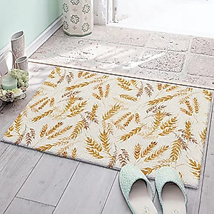 Chucoco Farmhouse Harvest Wheat Rural Plant Doormat Shaggy Plush Rug, Comfy Furry Floor Area Rugs Thanksgiving Day Cozy Throw Shag Carpets Indoor Entrance Decor Door Mats