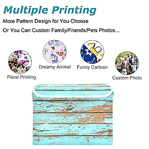 CaTaKu Blue Beach Wooden Storage Bins with Lids Fabric Large Storage Container Cube Basket with Handle Decorative Storage Boxes for Organizing Clothes Shelves