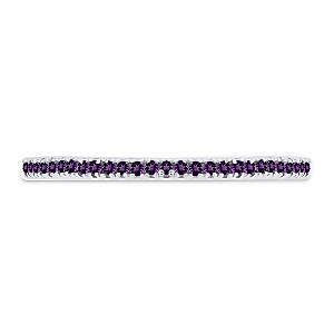 Jewel Zone US Simulated Amethyst Eternity Stackable Wedding Ring in 14k White Gold Over Sterling Silver (1/5 Cttw)