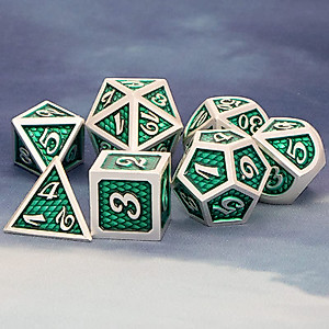 Metal DND Dice Set with Gift Box, RUNFNG 7 Pcs Polyhedral Dice Set for Dungeons and Dragons Dice, Blue Role Playing Dice, D and D D+D RPG Dice Set, D&D Dice Set D20 D12 D10 D8 D6 D4