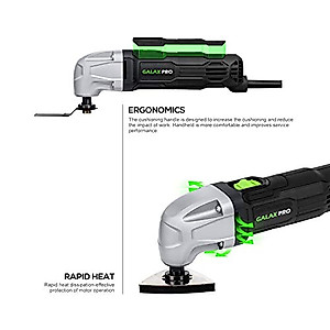 GALAX PRO 22000 OPM 1.5A Oscillating Multi Tool, 3 Degree Oscillating Angle with 3 Pieces Saw Blades, 1 Piece Semi Circle Blade Sanding Plate, 6 Pieces Sanding Papers for Sanding, Grinding
