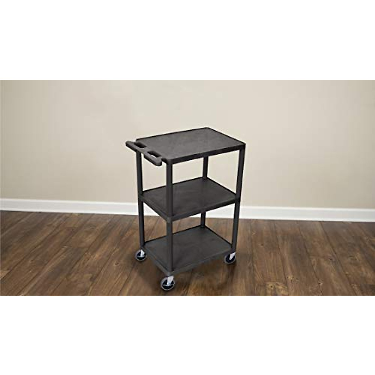 Luxor Multipurpose Three Shelves Structural Foam Plastic Storage Utility Cart - Black