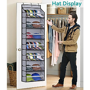 KIMBORA 7 Tier Hat Rack for Baseball Caps, Over Door Baseball Hat Organizer Hold 80 Hat Storage for Closet/Wall with 14 Side Mesh Pockets Cap Holder (Gray)