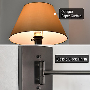 Kira Home Cambridge 15" Swing Arm Wall Lamp - Plug in/Wall Mount, Opaque Paper Shade, 150W 3-Way + Cord Covers, Black Finish