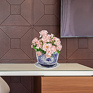 Yardwe Blue and White Planter Ceramic Planter Ceramic Flower Pots with Drainage Hole Plant Pots with Saucer Tray Plants Container for Bonsai Plants Flower Aloe Small Succulent Pots