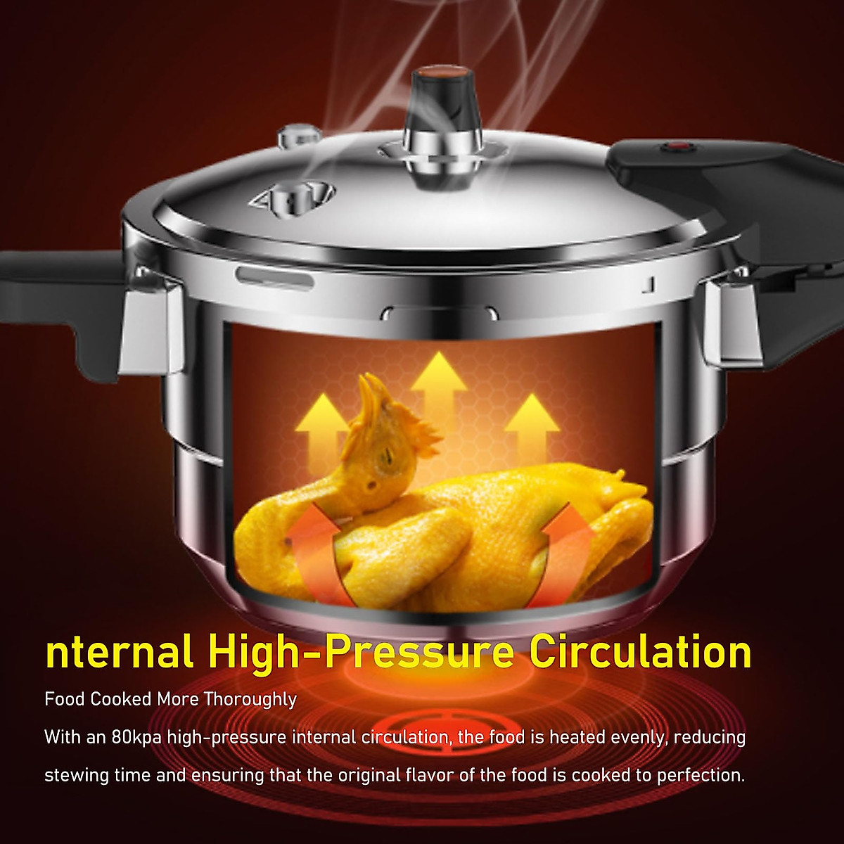 80Kpa Pressure Cooker Stainless Steel 8L Large Capacity, Pressure Canner with Steaming Rack Compatible with Gas & Induction Cooker (6L)