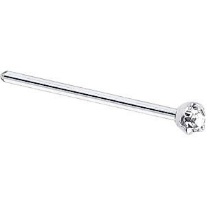 Body Candy Solid 14k White Gold 2mm Clear Cubic Zirconia Straight Fishtail 20 Gauge 17mm