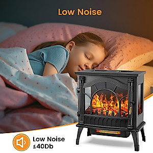 Joy Pebble Electric Fireplace Heater, 20'' Infrared Fireplace Heater 1000/1500W, 3D Realistic Flames Effect, ETL Certificated & Low Noise, Adjustable Flame Brightness, Overheating Protection