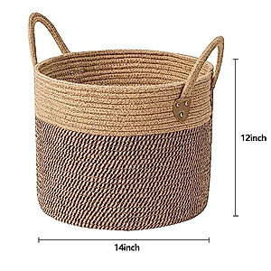 joybest Woven Storage Basket with Handle, Wicker Basket for Organizing, Jute Basket for Plant, Boho Decorative Basket For Blanket Toy Shoes Clothes 14x12 Inches