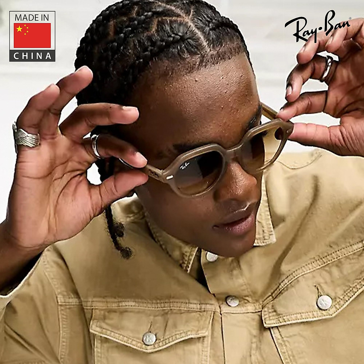 Ray-Ban RB4399 GINA Square Shape Sunglasses With Eyewear Kit Bundle - High Bridge Fit - Ideal Formal and Casual Wear Square Sunglasses