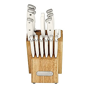Farberware Edgekeeper Triple Riveted Knife Block Set with Built in Sharpener, 14-Piece, White