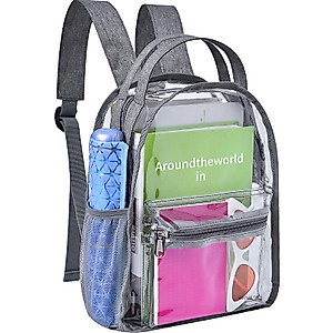 Mini Clear Backpack for Stadium, See Through bag small Backpacks Transparent for Sports,Stadium,Security Travel(Grey) Mini Size 12"x 8.5"x 4.7"