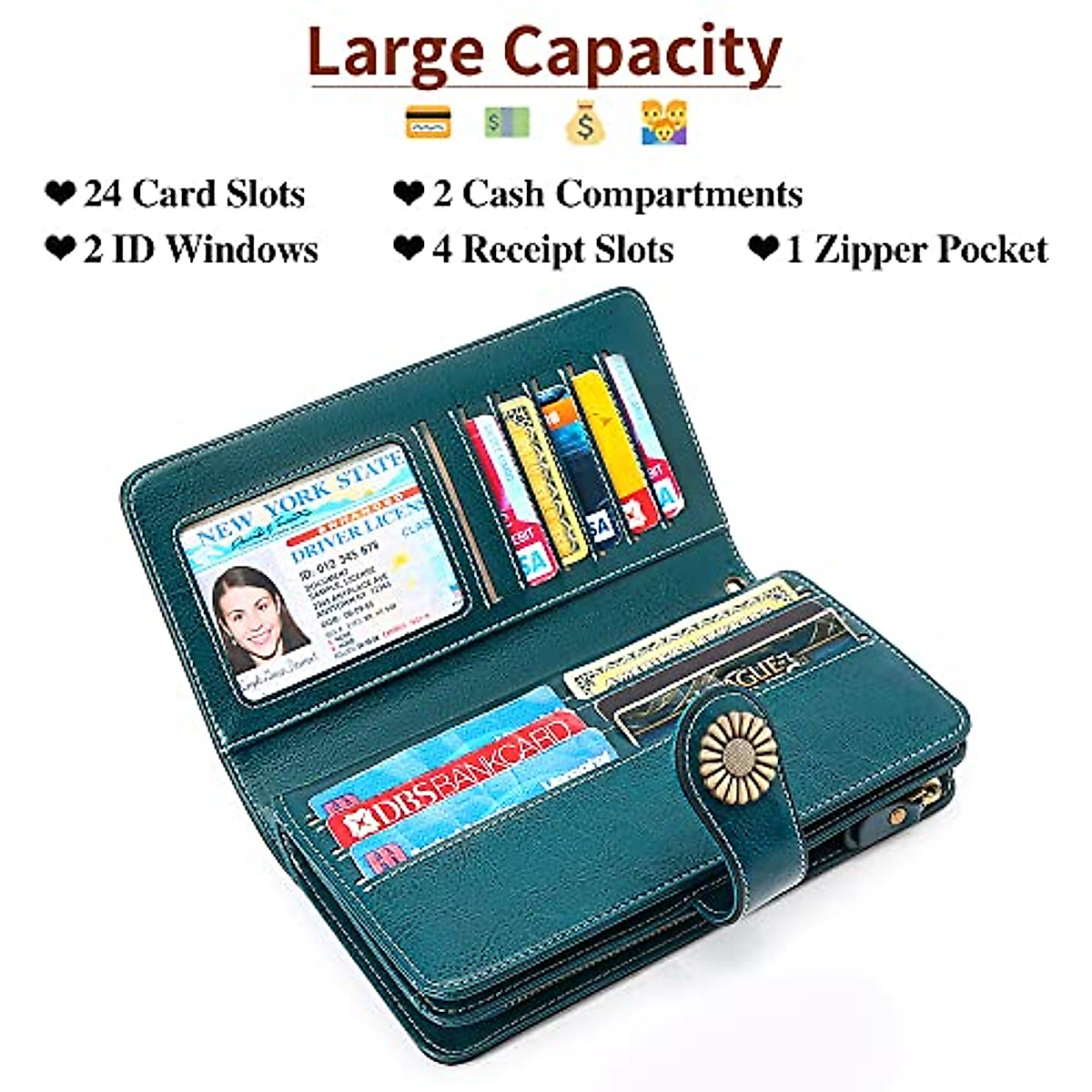 SENDEFN Wallets for Women Genuine Leather Credit Card Holder with RFID Blocking Large Capacity Wristlet