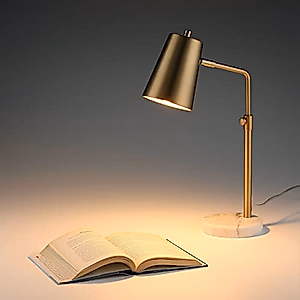 VONLUCE Gold Desk Lamp with LED Bulb Adjustable, Antique Brass Metal Table Lamp Marble Base, Mid Century Modern Reading Lamp Office, 20" Industrial Task Lamp Work Lamp for Reading Bedroom