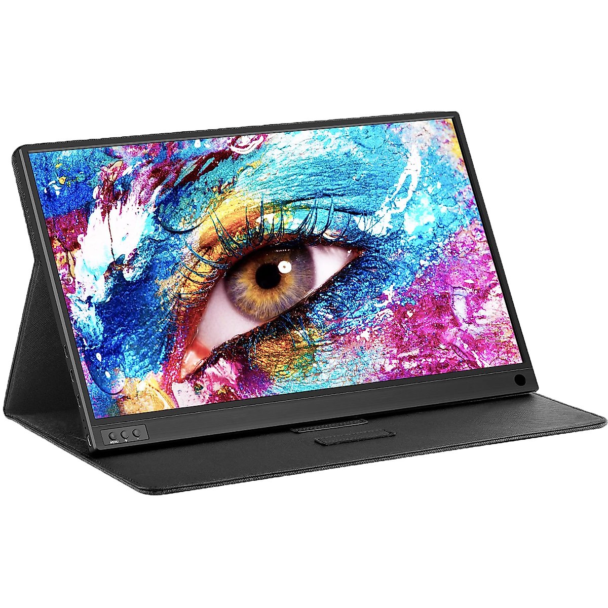 PONKLOIE Portable Monitor for Laptop 15.6” FHD 1080P Laptop Monitor, External Screen Computer Display with Speakers USB C HDMI Computer Monitor for MacBook Pro PC PS5, Include Smart Cover
