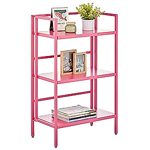 mDesign Modern Industrial 3-Tier Steel Organizer Shelf Rack - Collapsible Metal Storage Shelving Furniture Unit for Living Room, Bathroom, Office, and Bedroom - Black