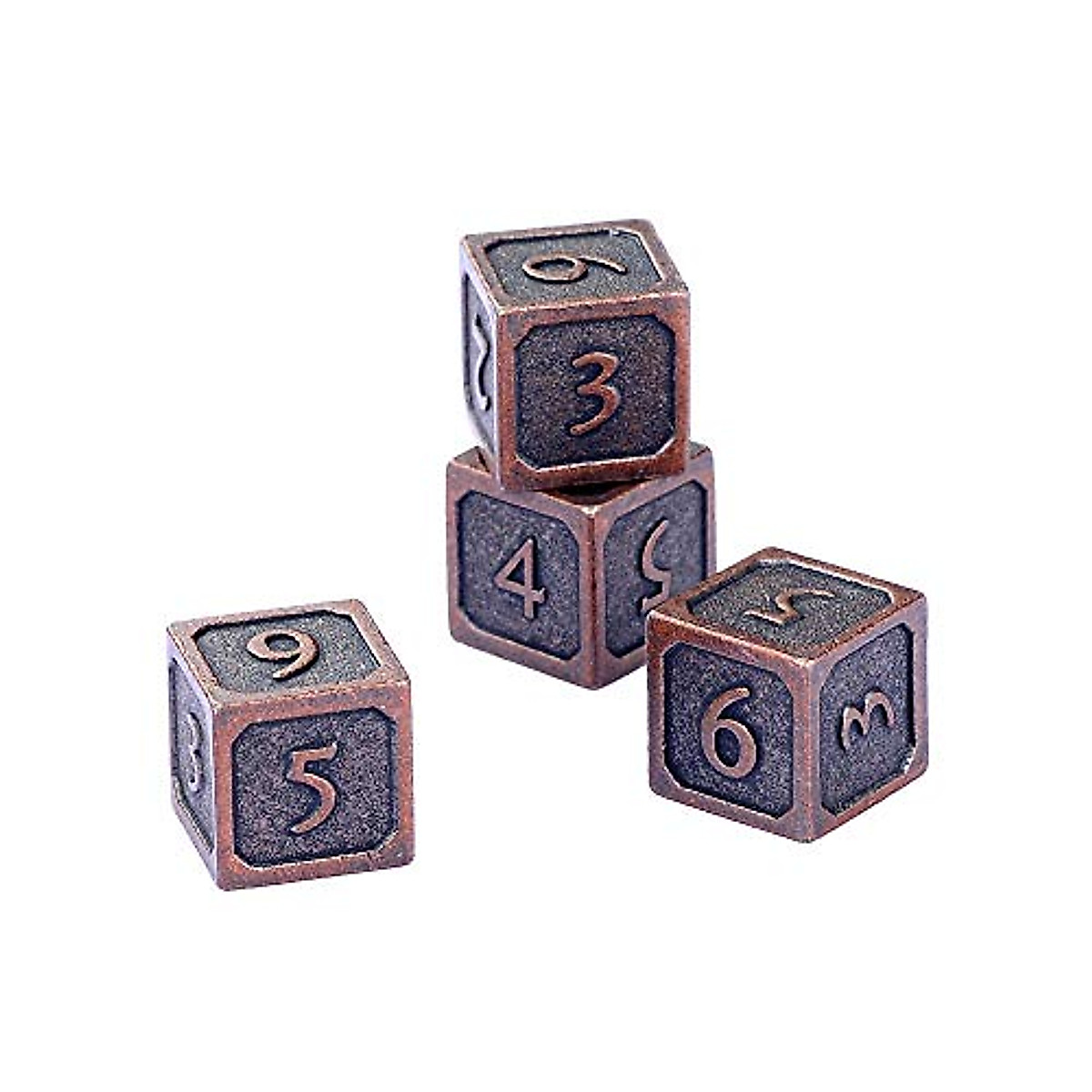 HEIMDALLR Metal Dice Set D&D 4D6s - 4pc Metal Dice Set w/Velvet Dice Bag - D&D Dice Set D&D (Dungeons and Dragons Dice Set) for RPG - Blacksmith Craft Dice (Weathered Bronze)