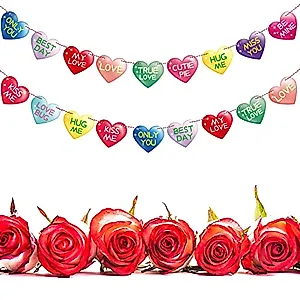 Valentines Heart Garland Banner Decoration 36PCS Colorful Conversation Heart Shape Cutouts Valentines Decoration Party Decor