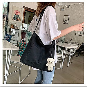 SPORTBANG Canvas Tote Bag for Women,Canvas Crossbody Cute Tote Bag Aesthetic Student Handbags Casual Shopping Work Travel Bag (Black#2, One Size)