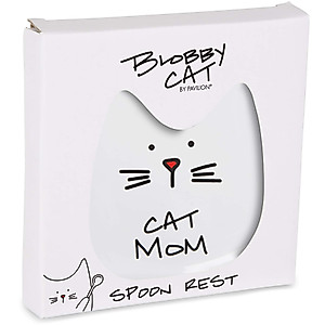 Pavilion Gift Company Blobby Cat, Cat Spoon Rest " Cat Mom", 5", White