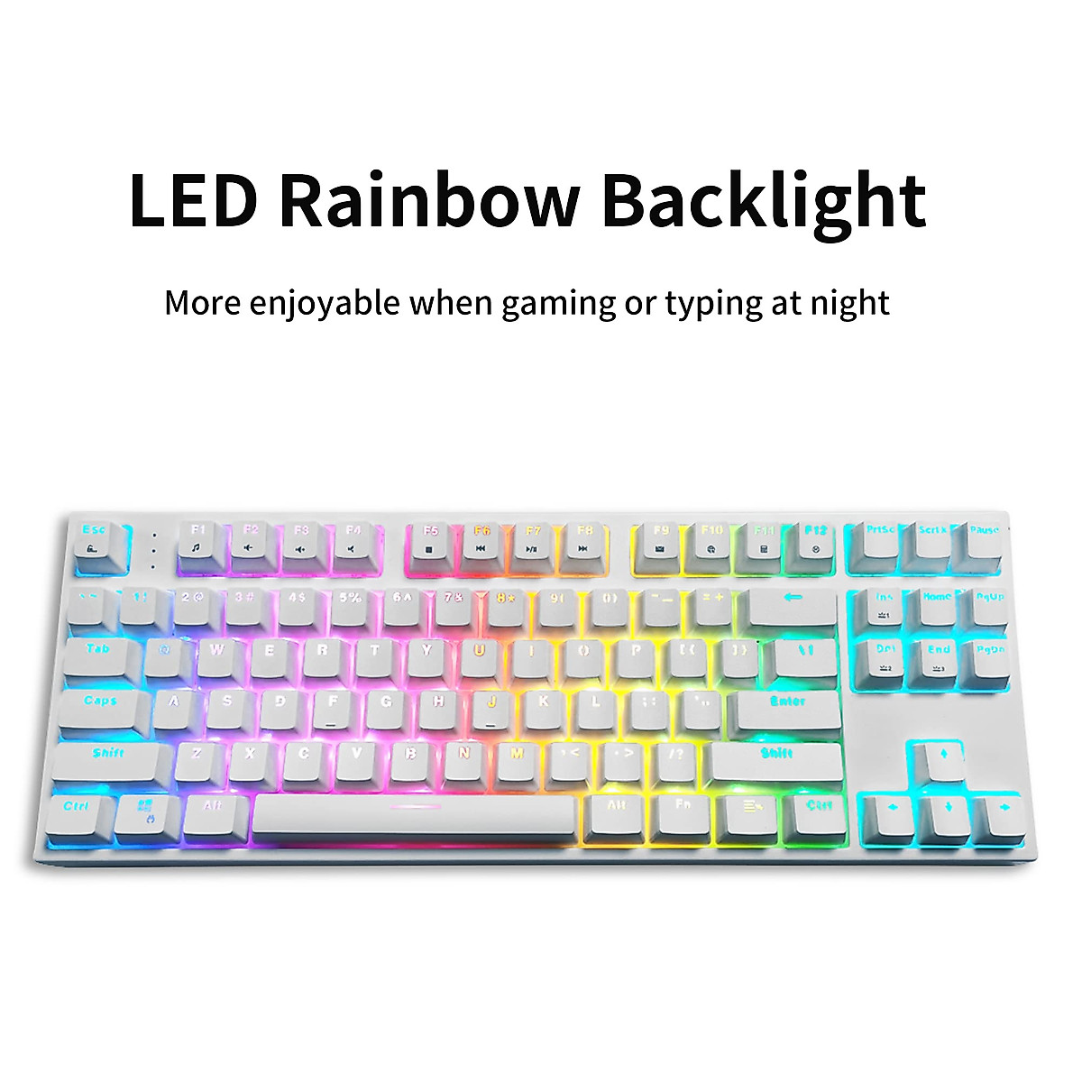 SUPUR NEWLING Wired Gaming Keyboard, RGB Backlit USB Rechargeable Ergonomic Design, TKL Mechanical Keyboard Red Switch Keyboards for Mac/Laptop Window 7/8/10 (White, 87 Keys)