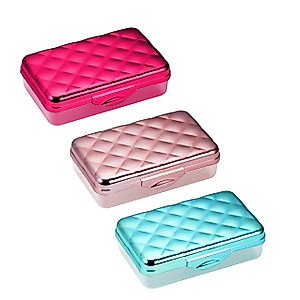 It's Academic Metallic Pencil Case Box, Hard Plastic, Stylish Quilted-Pattern Lid, 3-Pack