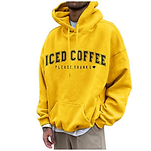 Y2K Tops, Mens Hoodie Sweatshirt For Plush Pullover Hooded Sweatshirts Men Soft Plain Casual Hoodies Sweatshirts Comfort Colors Graphic Hoodie Pink Devil Mgk Hoodies (XXL, Yellow)