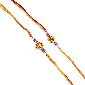 Set of 2 Rakhi Thread, Brown OM with Crystal and Pink Beads Rakhi, Rakhi for Bhaiya, Rakhi for Bhabhi, bhai, Brother.