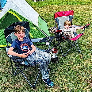 ALPHA CAMP Oversized Mesh Back Camping Folding Chair Heavy Duty Support 350 LBS Collapsible Steel Frame Quad Chair Padded Arm Chair with Cup Holder Portable for Outdoor (Black/Grey)