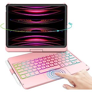 iPad Pro 11 inch Case with Keyboard, iPad Air 5/Air 4 10.9 inch Keyboard Case with Trackpad, Keyboard Case for iPad Air 5/Air 4 and iPad Pro 1-4 Gen, Backlit 10 Color & 360 Screen Rotation - Rose Gold
