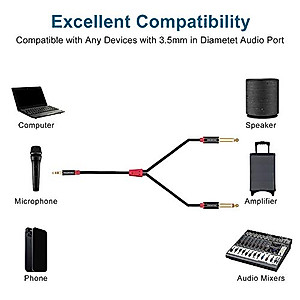 SHULIANCABLE 3.5mm 1/8" TRS to Dual 6.35mm 1/4" TS Cable, Mono Stereo Y-Splitter Audio Cable for iPhone, iPod, Multimedia Speakers and Home Stereo,etc (6.6Ft/2M)