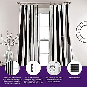 Lush Decor Wilbur Room Darkening Striped Window Panel Curtains Set (Pair), 84 in L, Black