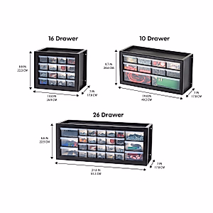 IRIS USA Screw Organizer, Hardware Storage Organizer, 10 Drawer Parts Cabinet, 2 Pack, Plastic Drawer Storage for Hardware Crafts, Small Parts, Nuts and Bolts, Tool Storage, Scrapbook Art Hobby, Black