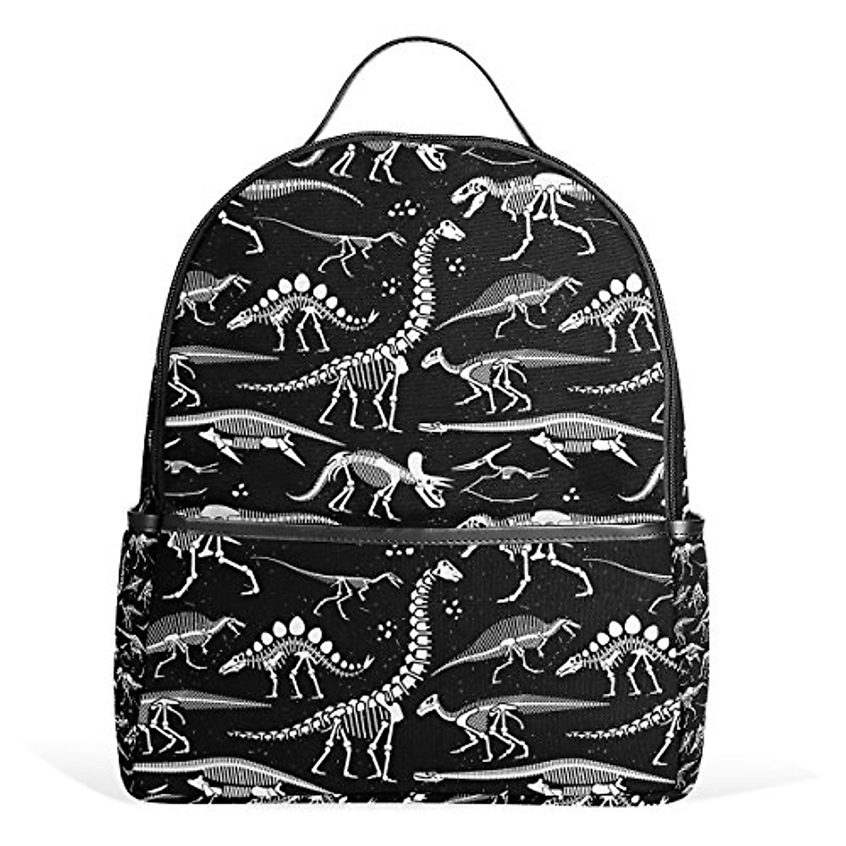 WIHVE School Backpack Black And White Dinosaur Skeleton Waterproof Students Bookbags