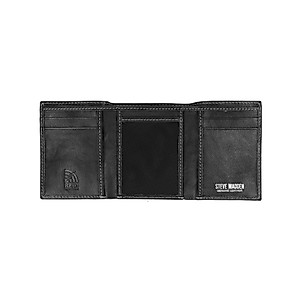 Steve Madden Men's RFID Trifold Wallet with ID Window, Black (Antique), One Size